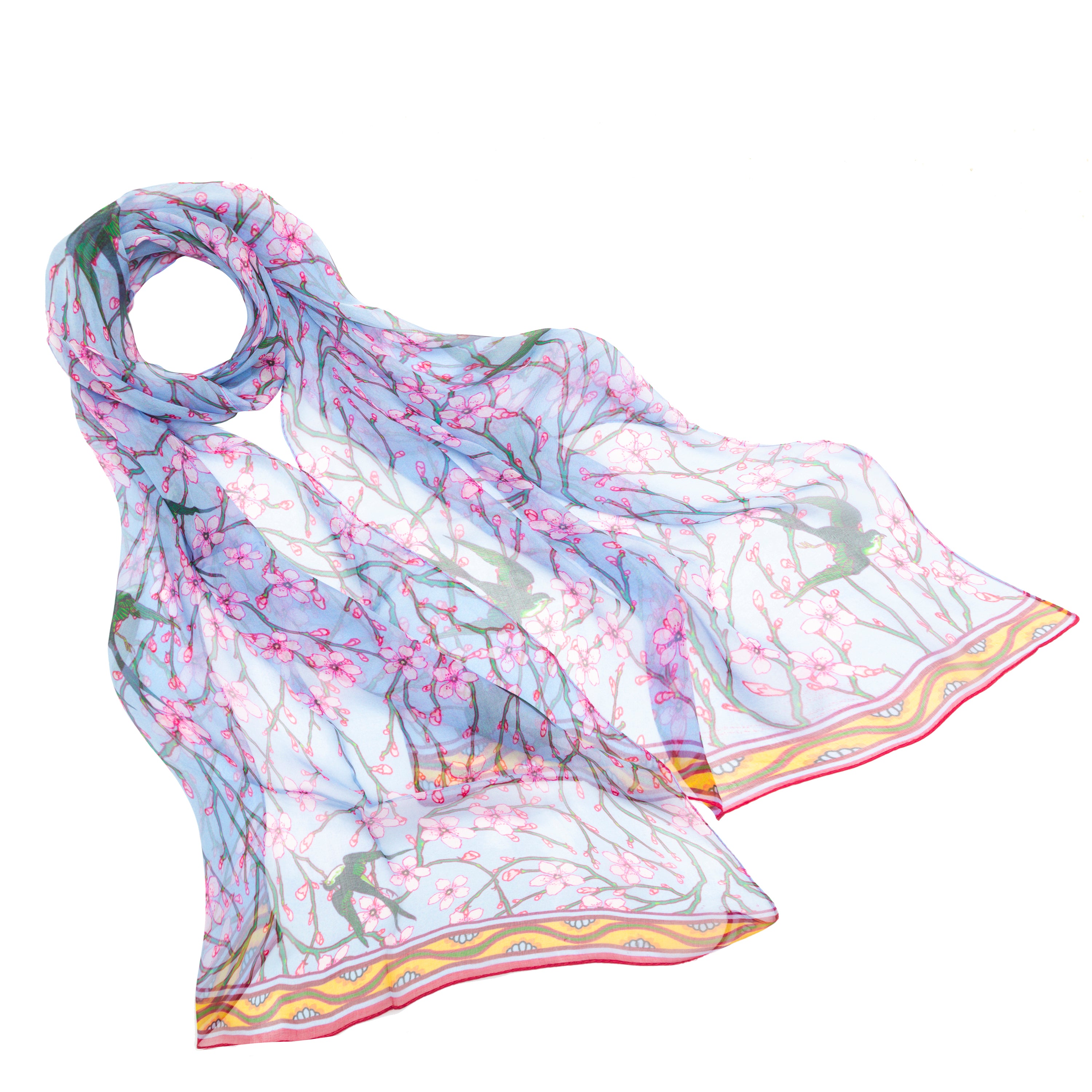Pure Silk Scarf - Walter Crane Blossom and Swallow | Signare Tapestry